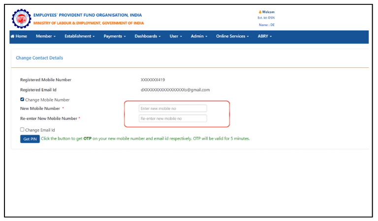 Change Mobile Number in EPFO Employer Portal